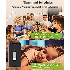 GHome Smart Smart Dimmer Switch Work with Alexa Google Home, Neutral Wire Required 2.4GHz Wi-Fi Switch for Dimming LED CFL INC Light Bulbs, Single Pole, UL Certified, No Hub Required, 1Pack