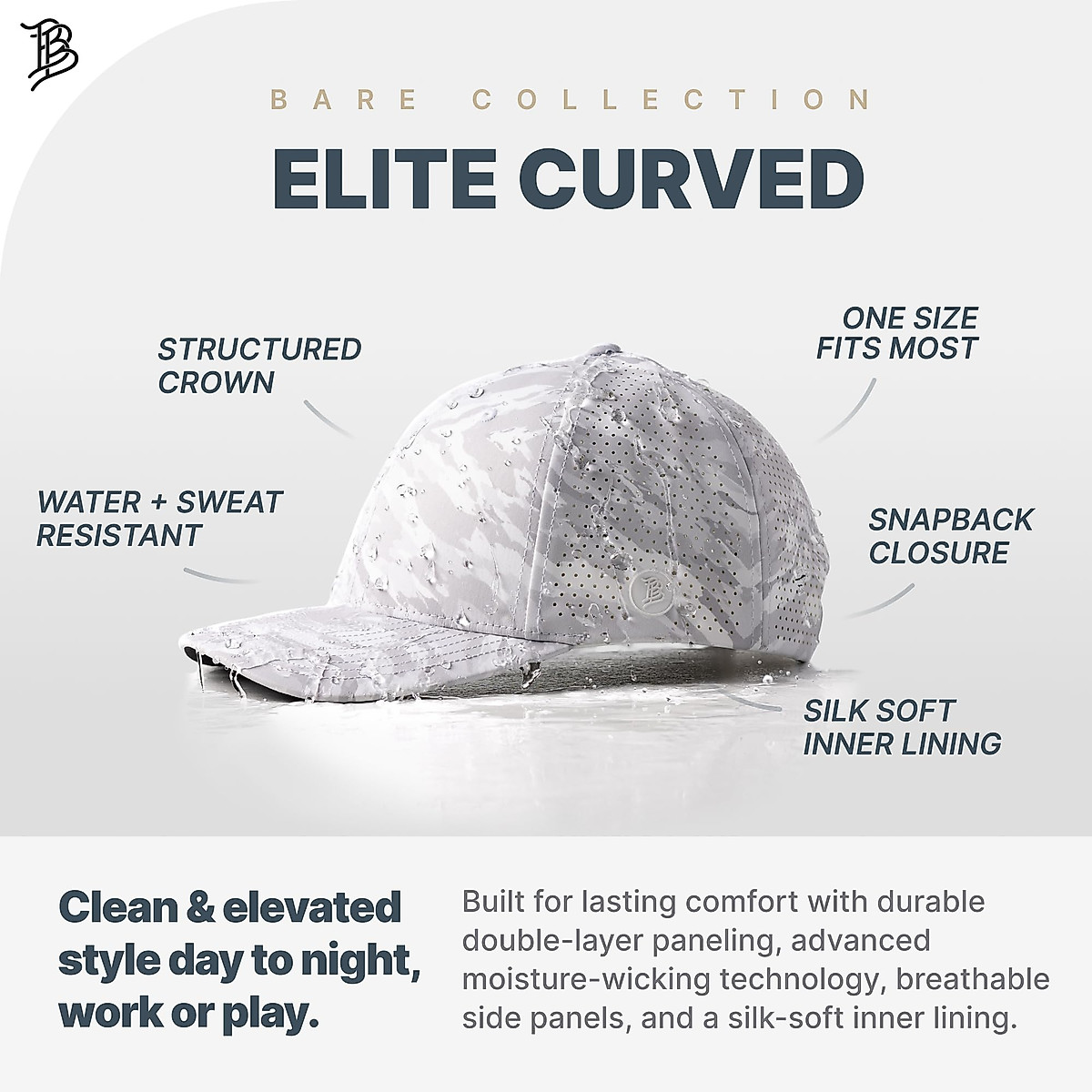 Branded Bills Pearl Old Glory PVC Artic Camo Elite Curved, Snapback Closure, Lightweight, Comfortable Baseball Cap