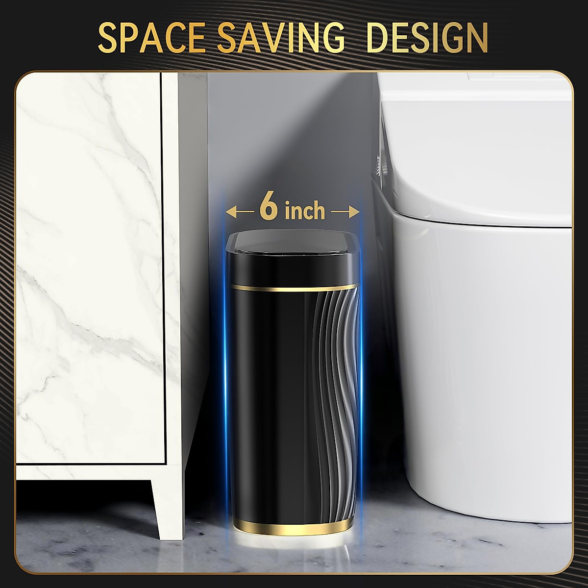 GloDeals Automatic Bathroom Trash Can with Lid: 2 Gallon Motion Sensor Trash Can, Touchless Small Bathroom Trash Bin, Waterproof Smart Garbage Can for Bathroom, Bedroom, Office, rv(Black)