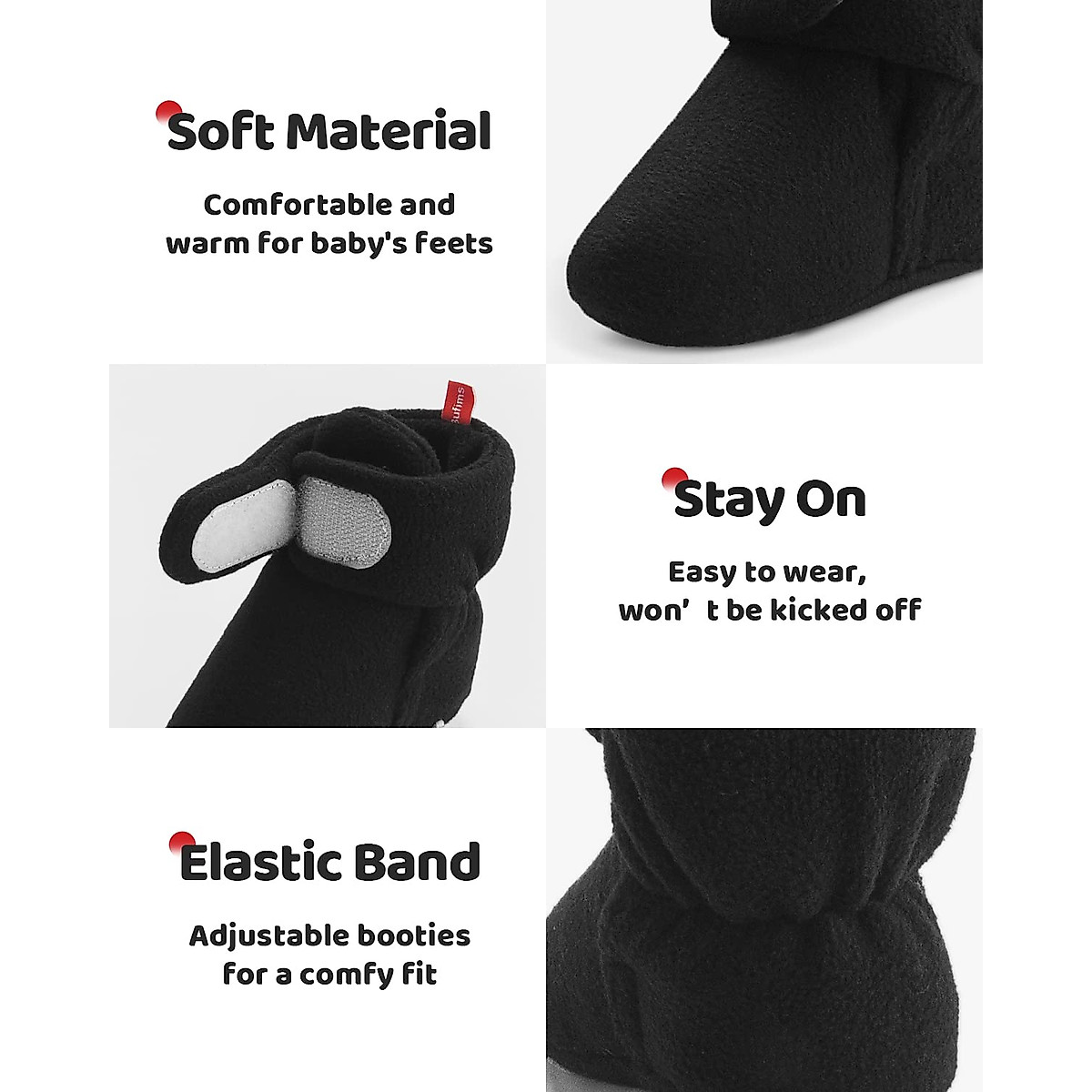 Baby Booties 6-12 Months Unisex Cozy Fleece Newborn Booties Non-Slip Newborn First Walkers Shoes Toddler Slippers for Baby Boys & Baby Girls Gifts, Black