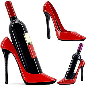 Bellaa 21381 Wine Bottle Holder Shoe Red Black High Heel Shaped Stiletto 8 Inch Tall