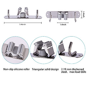 Tidysun Mop and Broom Holder Wall Mounted,Heavy Duty Stainless Mop Holder Wall Mount with 1 Gripper and 2 Hooks,Mop Broom Holder for Kitchen Bathroom Garden Garage 1 Pack(Grey)