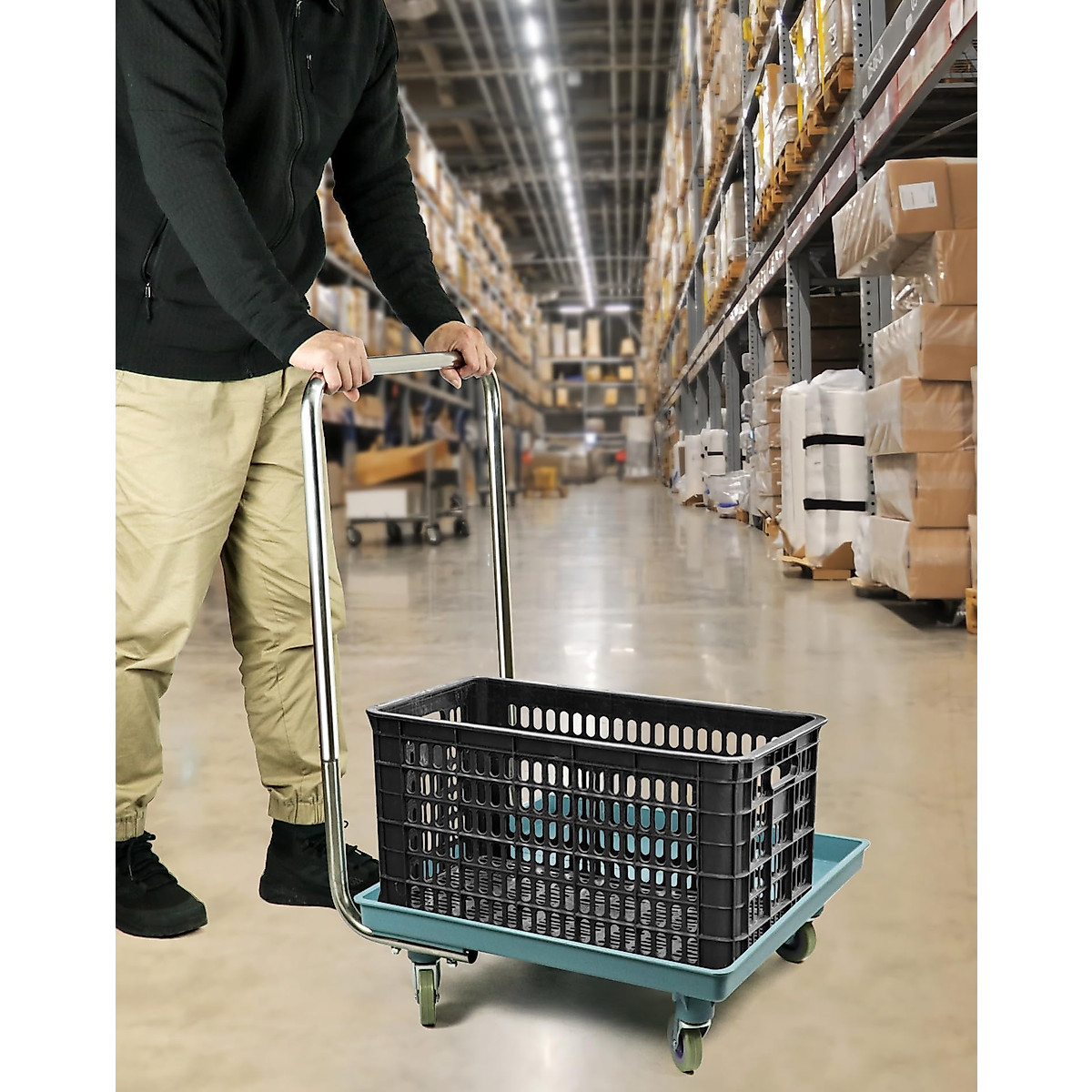 QWORK Warewashing Rack Dolly, 2 Pack, 21.26" x 21.26" x 34.65", 200 Lbs Load Capacity, with Detachable Handle and 4 Swivel Casters, 1 Pack