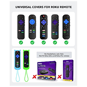 3Pcs Cover for Roku Remote with Cat Ears Design, Silicone Skin Case Compatible with Hisense/TCL Roku TV, Steaming Stick/Express, Universal Replacement Controller. Glow in The Dark Green/Blue/Purple