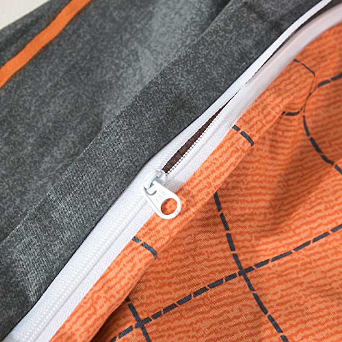 YuHeGuoJi Grey Striped Duvet Cover Queen 100% Cotton Orange Plaid Duvet Cover 3 Pcs Set 1 Reversible Gingham Duvet Cover with Zipper Ties 2 Pillowcases Neutral Modern Gray Geometric Bedding