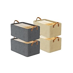 Generic 4 Pack 26L Universal Size Clothes Storage Basket, Fabric Storage Box with Metal Frame, Clothes & Fabric Orgainzer Bins, Closet Clothes Wardrobe Storage Box, Shelf Storage Box (2-Gray 2-Beige)