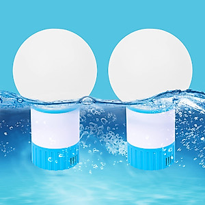 Pool Chlorine Floater for 1 Inch Tablets, 2 in 1 Floating Chlorine Dispenser with 3.4 Inch LED Ball Lights, Chlorine Tablet Holder for Small Above Ground and Inground Pools, Spa, Hot Tub-2 Pack