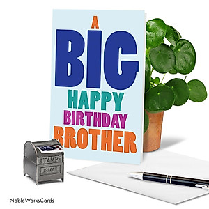 NobleWorks Birthday Brother Greeting Card with 5 x 7 Inch Envelope (1 Card) Big Happy Birthday Brother C5936BRG