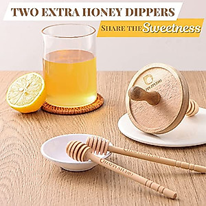 HAPPI STUDIO Honey Pot - Airtight 13 Oz Honey Jar and Dipper Set - Honey Jars with Dipper - Honey Dipper Stick and Jar Set - Glass Honey Dispenser - Honey Containers with Wooden Honey Dipper