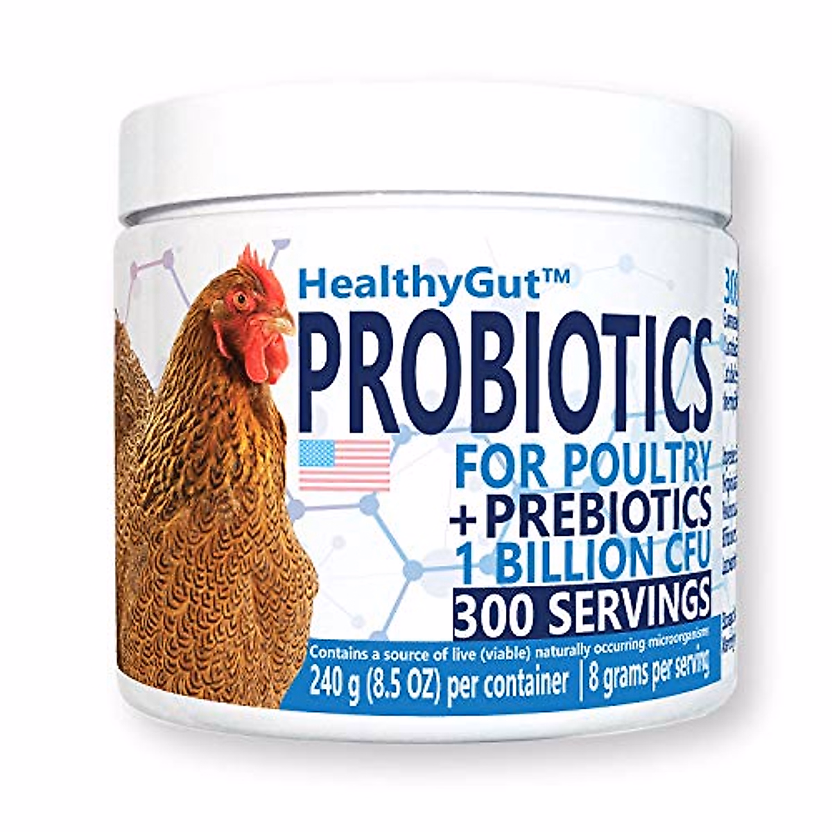 Equa Holistics HealthyGut Probiotics for Chickens & Poultry, All-Natural Digestive System Dietary Supplement (30 Scoops)