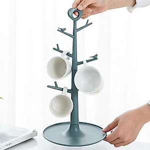 JIKBOQIALU Coffee Mug Tree for Counter Cup Holder Rack Stand Organizer Desk Table Countertop (Grey, Large)