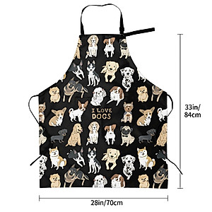 Cute Dog Grooming Apron,Funny Pet Grooming Waterproof Aprons for Women With 2 Pockets & Adjustable Neck,Black Gold Chef Aprons Christmas Gifts for Kitchen Cooking Baking Gardening
