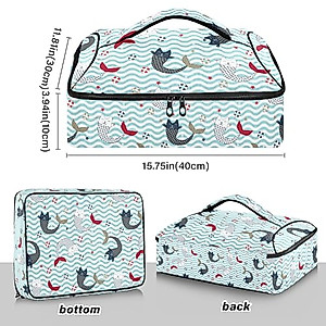 Kcldeci Insulated Thermal Food Carrier Insulated Casserole Carrier for Hot or Cold Food,Cute Cat Mermaid Insulated Tote Bag for Potluck Cookouts Parties Picnic,Lasagna Lugger