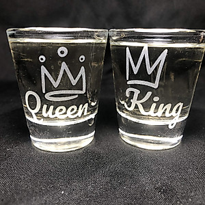 Alankathy Mugs King Queen His Hers Wifey Hubby husband Wife shot glass 1.5 oz set of 2 for anniversary wedding celebration