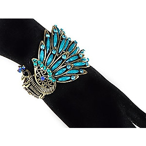 Alilang Womens Antique Golden Tone Peacock Bracelet Bangle With Turquoise Blue Gems, Blue