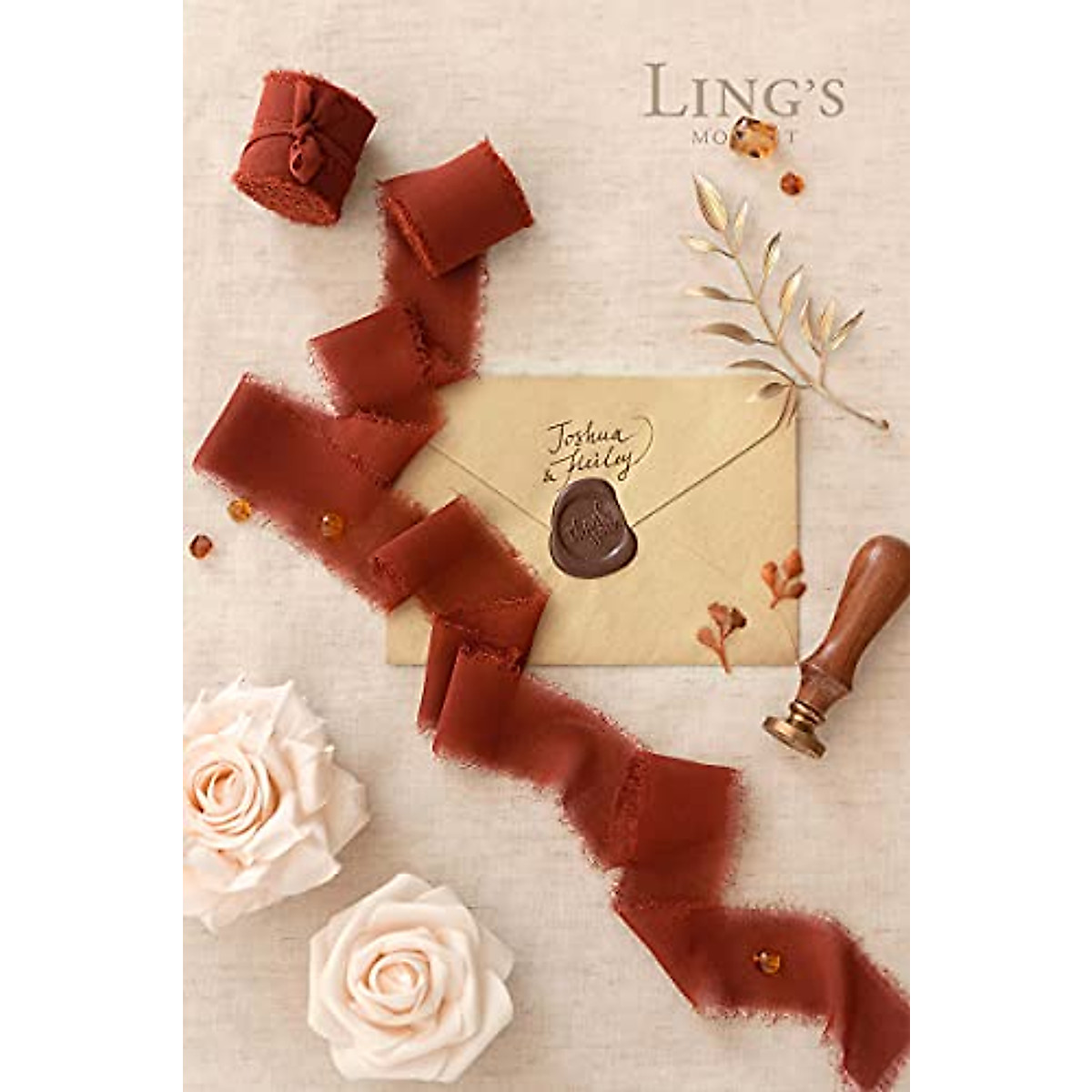 Ling's Moment Handmade 1.5" Chiffon Silk-Like Ribbon Frayed Edges Ribbon for Wedding Flatlays Invitations Bouquets Gift Wrapping Decorations (Classic Terracotta, 18 Yards)