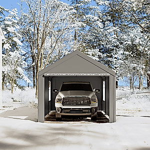 Gardesol Carport, 10'x 20' Heavy Duty Carport with Roll-up Ventilated Windows, Reinforced Portable Garage with Removable Sidewalls & Doors for Car, Truck, Boat, Car Canopy with All-Season Tarp, Gray