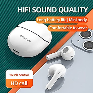 Betreasure Active Noise Cancelling Wireless Earbuds, in-Ear Headphones, IPX5 Waterproof Bluetooth 5.0 Stereo Earphones, with Charging Box Sports Headset for Smart Phones (White)