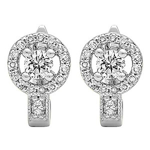 Dazzlingrock Collection 0.50 Carat (ctw) 14K Round White Diamond Ladies Halo Style Hoop Earrings 1/2 CT, White Gold