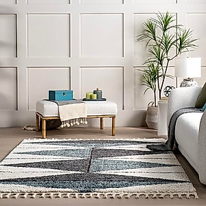 nuLOOM Kali Geometric 5x7 Shag Area Rug for Living Room Bedroom Dining Room Nursery Kitchen, Navy