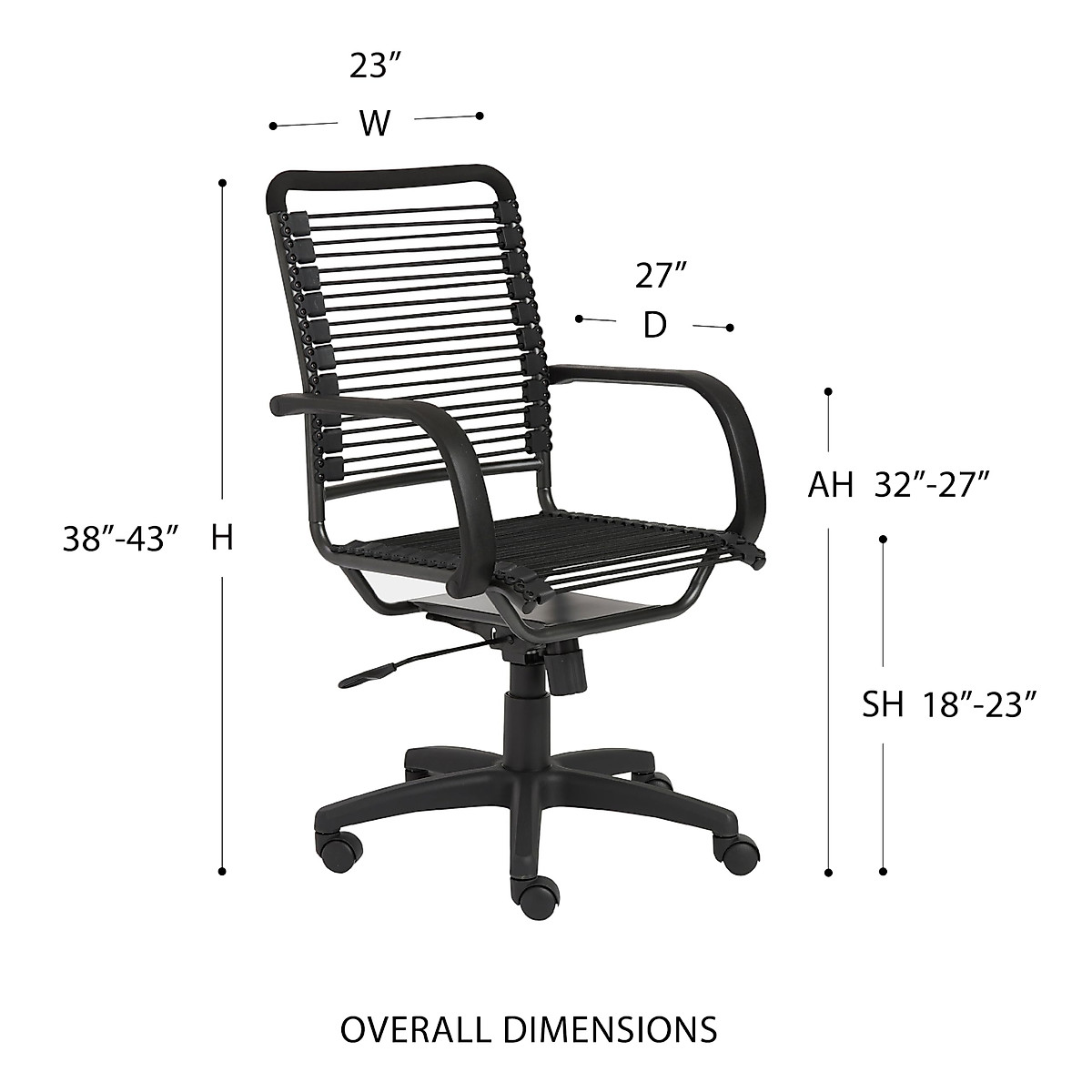 Euro Style Bungie High Back Adjustable Office Chair with Arms and Foam Top Cover, Black Bungies with Graphite Black Frame