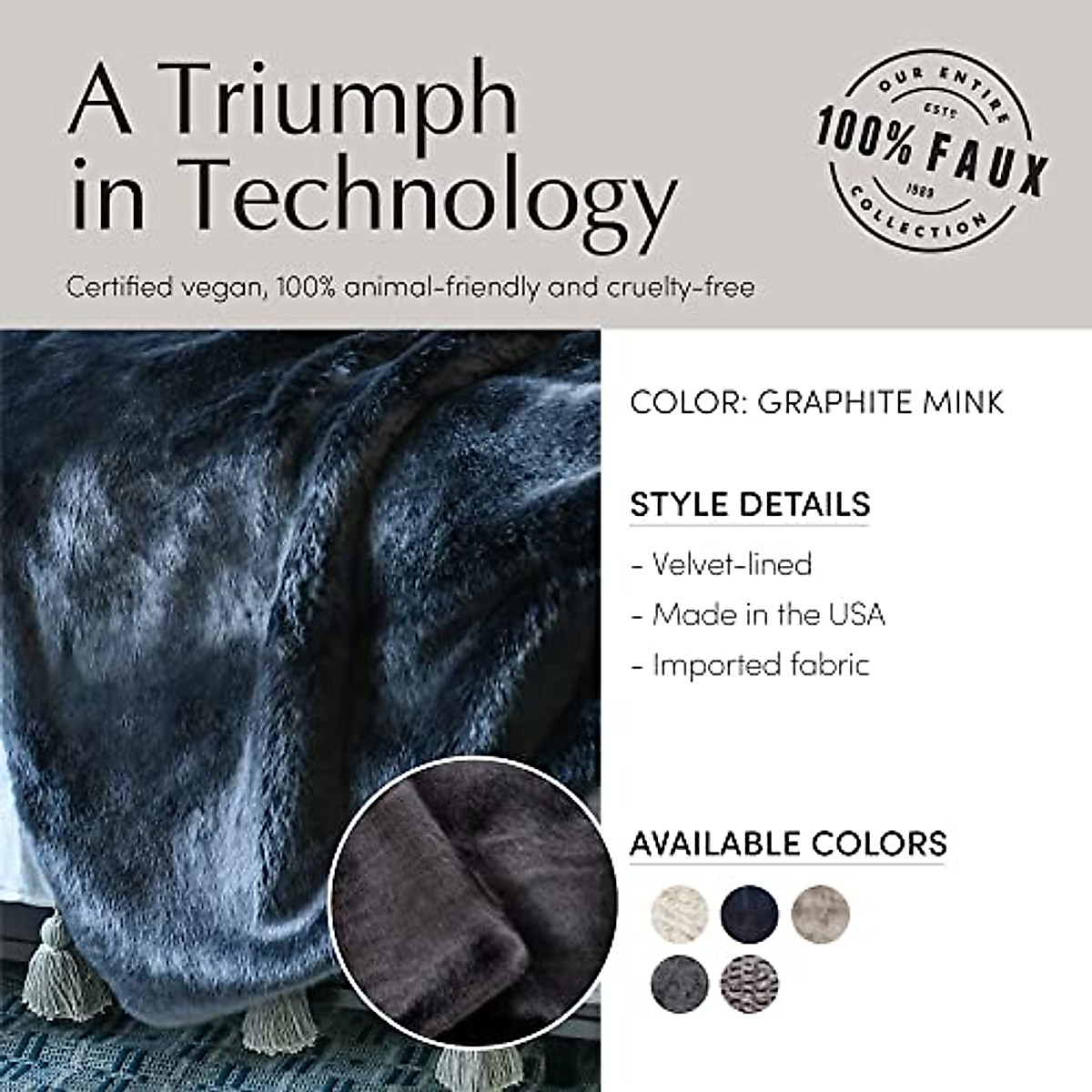 Fabulous-Furs Donna Salyers Couture Mink Faux-Fur Throw Blanket, Soft Blanket, 60x72 in, Graphite