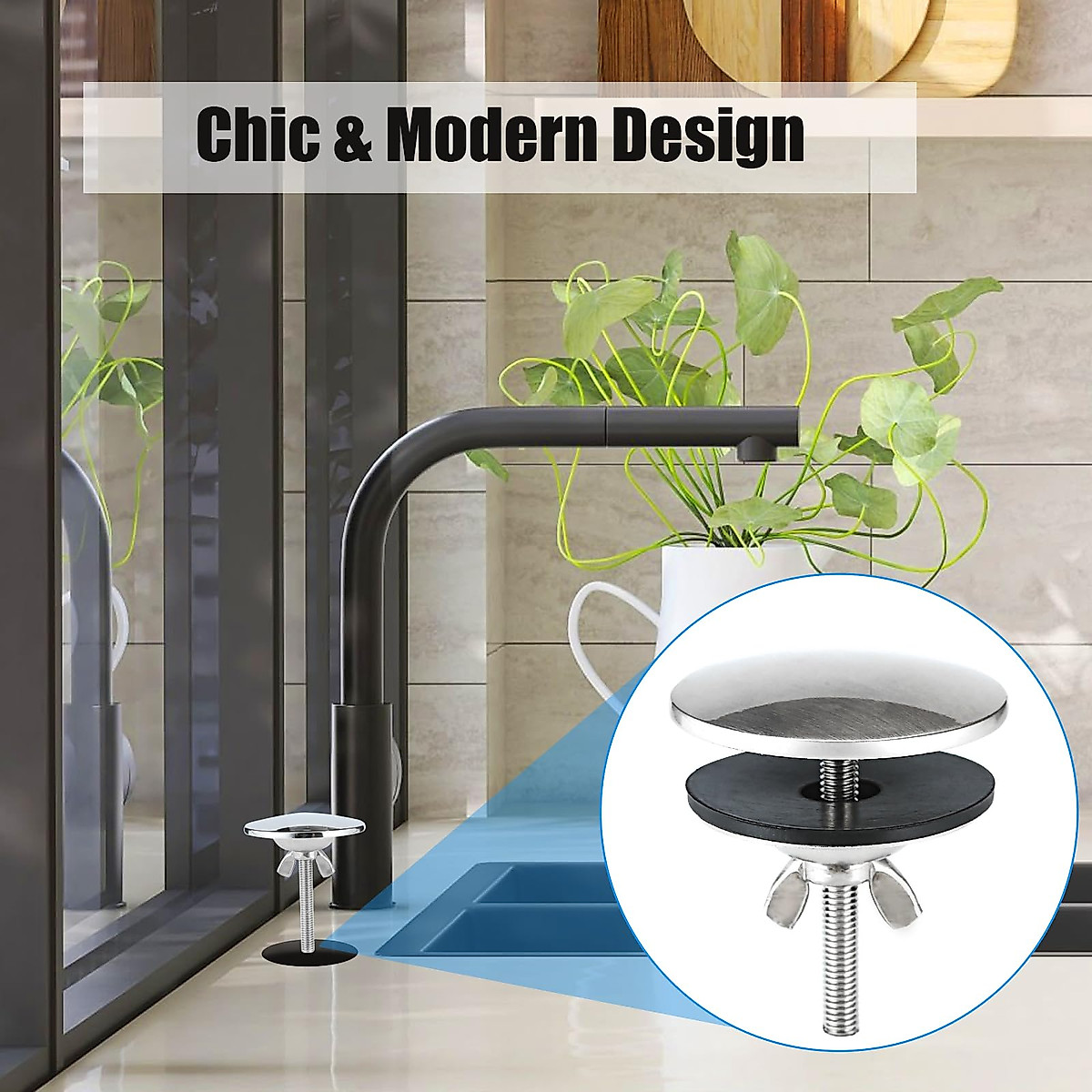 Kitchen Sink Hole Cover - Stainless Steel Faucet Hole Cover - Bathroom Sink Hole Plug - Modern Design to Match Your Aesthetic - Durable Covers Work with Most Kitchen and Bathroom Sink Holes