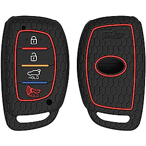 A.M.E. 2PCS Key Fob Cover for Hyundai Tucson Elantra Sonata Smart 4Button Remote , (Push Button) Case Skin Protector (RED & Black)