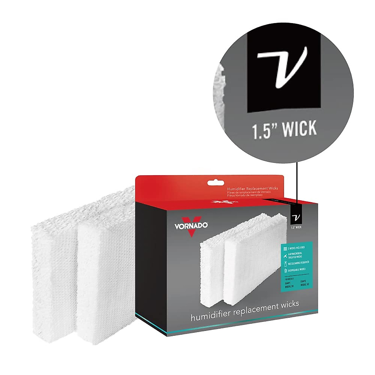 Vornado Evap40 4-Gallon Evaporative Humidifier with Adjustable Humidistat and 3 Speeds & MD1-0002 Replacement Humidifier Wick (2-Pack),White