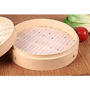 100pcs Air Fryer Liners, 10 inches Bamboo Steamer Liners, Premium Perforated Parchment Steaming Papers, Non-stick Steamer Mat