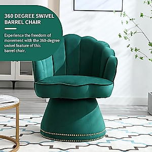 Sudwesto 360 Degree Swivel Barrel Chair, Velvet Upholstered Armchair, Round Accent Sofa Chair with Shell Back Design and Nailhead Trim, Swivel Club Chair for Living Room, Bedroom (Emerald)