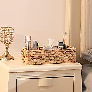 Vagusicc 3-Section Wicker Baskets for Shelves, Hand-Woven Water Hyacinth Wicker Storage Basket, Toilet Paper Basket for Toilet Tank Top, Baskets for Organizing, 2-Pack