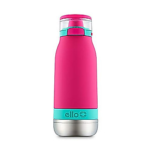 Ello Emma Vacuum Insulated Stainless Steel Water Bottle with Locking Leak Proof Lid and Soft Straw, BPA Free, Tropical Pink, 14oz