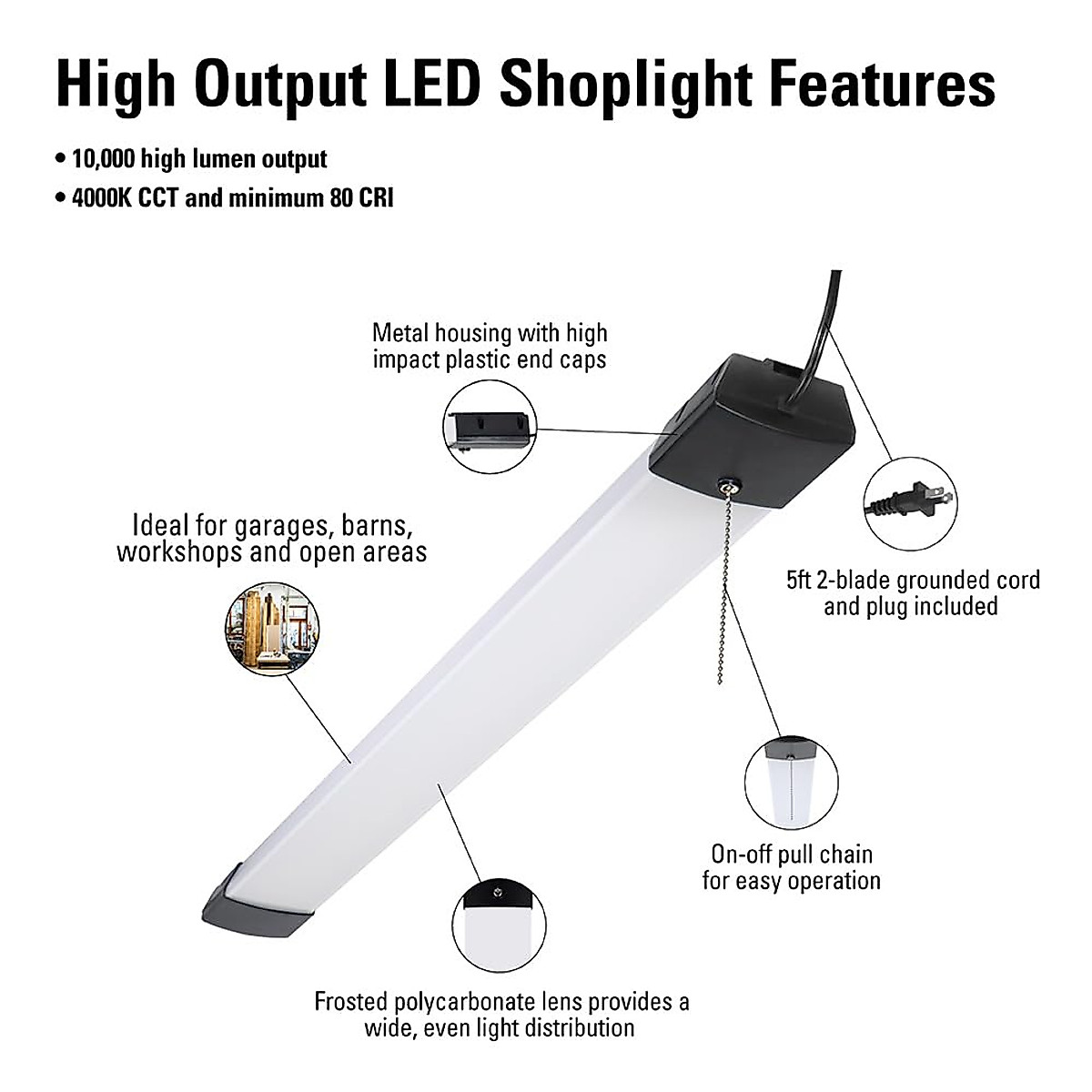 Metalux SHP 4 ft. 128-Watt Equivalent, 10000 Lumens Integrated LED, White Shop Light, 4000K CCT