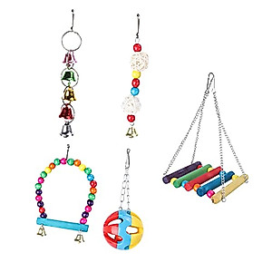 5pcs Set Toy Supplies Cockatiels Cage Drawbridge Playthings Bell Pet Birds Stand Kit Interesting and Parrot Hanging Bridge Perch Suspension Ball Toys Funny Parakeets Swing for