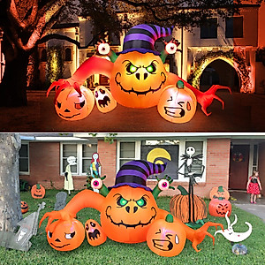 Wothfav 8FT Long Halloween Inflatable Outdoor Decorations, Pumpkin Decorations with Build-in LED Lights, Blow Up Jack-o-Lantern for Indoor Outdoor Halloween Party, Yard, Garden, Lawn