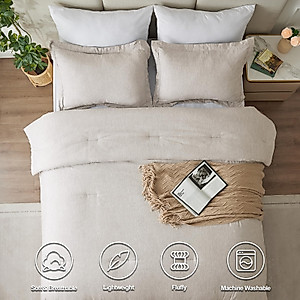 CozyLux Queen Size Comforter Set - 3 Pieces Beige Soft Luxury Cationic Dyeing Bedding Comforter for All Season, Breathable Lightweight Fluffy Boho Bed Sets with 1 Comforter and 2 Pillow Shams