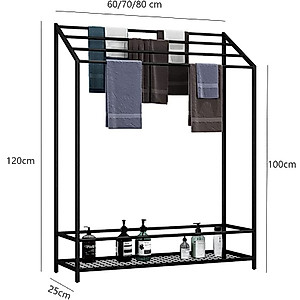 Standing Towel Rack, Metal Freestanding Towel Rack with Bottom Rack 4 Tier Towel Rack Floor Storage Rack for Swimming Pool, Kitchen, Restroom (Color : Black, Size : 70 * 25 * 120cm)