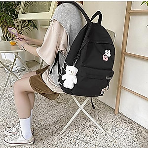 BILIPOPX Kawaii Backpack with Cute Accessories Aesthetic 15.6 Inch Laptop Backpack Pin Plush Pendant (Black,Single Backpack)