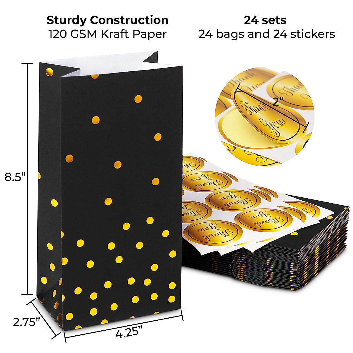 ROYAL BLUEBONNET Pink and Gold Confetti Gift Bags -Set of 24- Pink Paper Goodie Bags and Stickers – Baby Shower Favor Bags, Pink and Gold Party Decorations, Pink Party Supplies, Pink Candy Bags