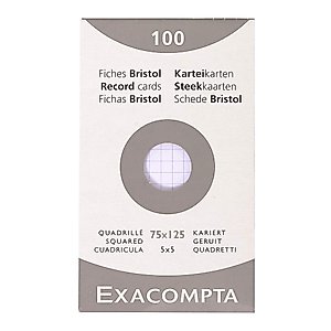 Exacomptan Bristol Record Card Squared Board for Printing, 75x125mm - White, Pack of 100
