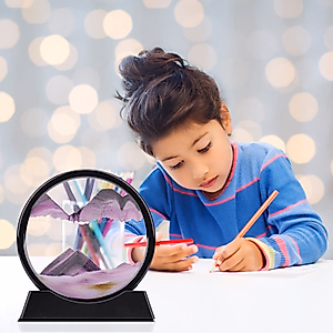 QLKUNLA Moving Sand Art Picture Liquid Motion 3D Deep Sea Sandscape in Motion Display Flowing Sand Frame Relaxing Desktop Home Office Work Decor Art Toys (7 inch, Purple)