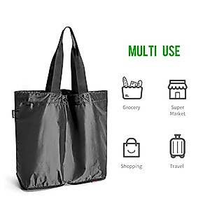 pack all 16L Lightweight Packable Tote Bag, Water Resistant Foldable Grocery Bag, Reusable Shopping Bag (Black)