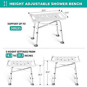 Shower Bench Shower Chair for Inside Shower - 23.5 Inch Shower Seat with Handles, Height Adjustable Waterproof Shower Stool for Adults Elderly, Disabled and Injured. (Black) (Black)