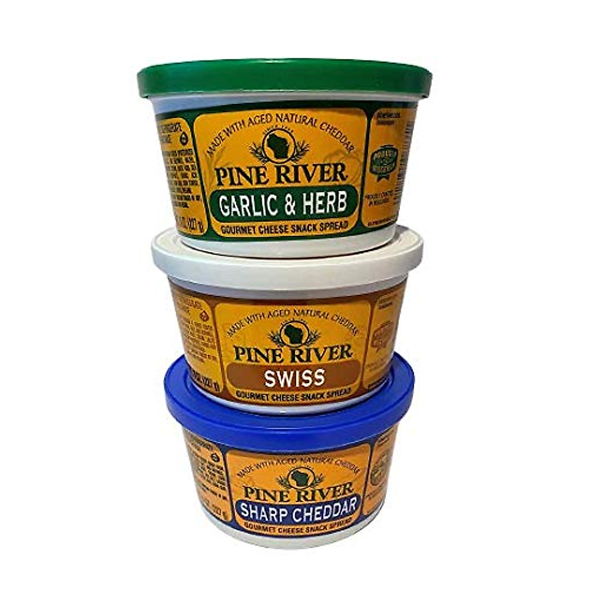 Pine River Cheese Spreads - Variety Pack 3 8oz. Sharp Cheddar-Garlic & Herb-Swiss (24oz)