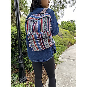 Unisex Blue Woven Cotton Ethnic Hippie Backpack or Daypack By Original Collections