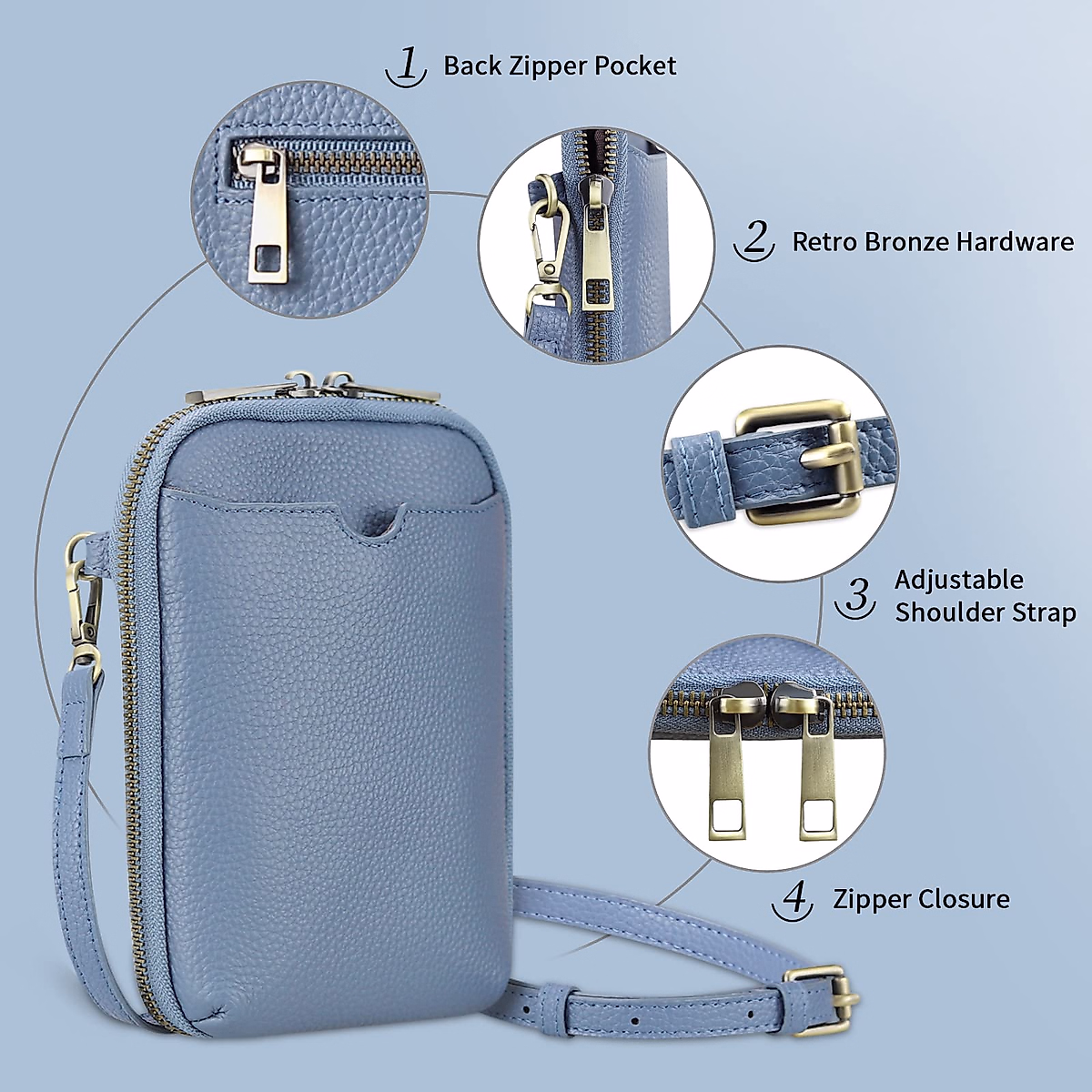 Crossbody Cell Phone Purses for Women Luxury Genuine Leather Small Crossbody Bags Wallet Purses with Adjustable Strap RFID Blocking Cellphone Case Wallet Bag