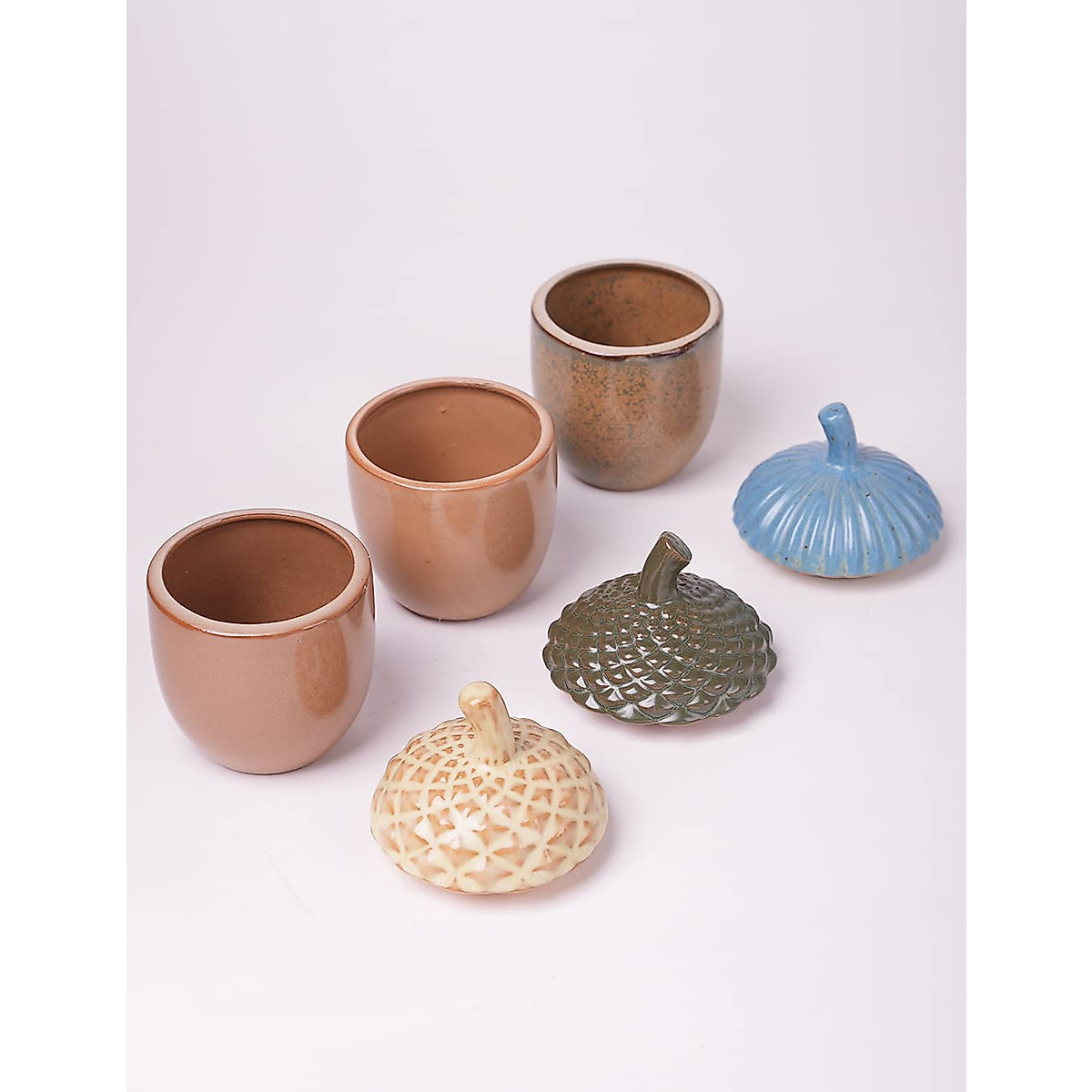 NENBOLEC 3pcs Cookie Jar Candy Dish Snack Tray Pinecone Gifts Sculpture Modern Decor Statue Table Centerpiece Crafts Ceramic Figurine Arts 4.7 inch