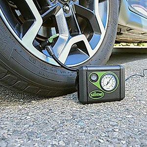 Slime 40059 Tire Inflator, Junior, Compact, Powerful, Portable Car Air Compressor, Lightweight, Analog, Flat Tire Repair, 12V, 12 min Inflation