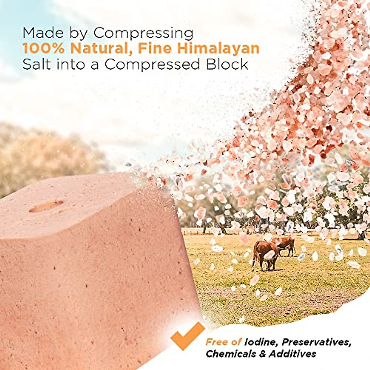 UMAID Compressed Pink Himalayan Salt Lick, [2 Pack] – 5.5 Lb. 100% Natural Himalayan Salt Block with Hanging Rope Helps Replace Lost Electrolytes for Deer, Horse, Cow, Goat, Pigs, Wild Animals & Pets
